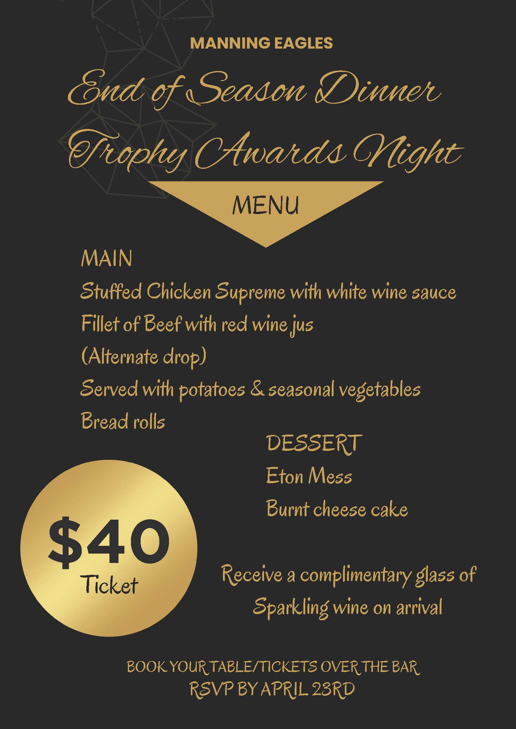 AWARDS DINNER MENU - Manning Eagles